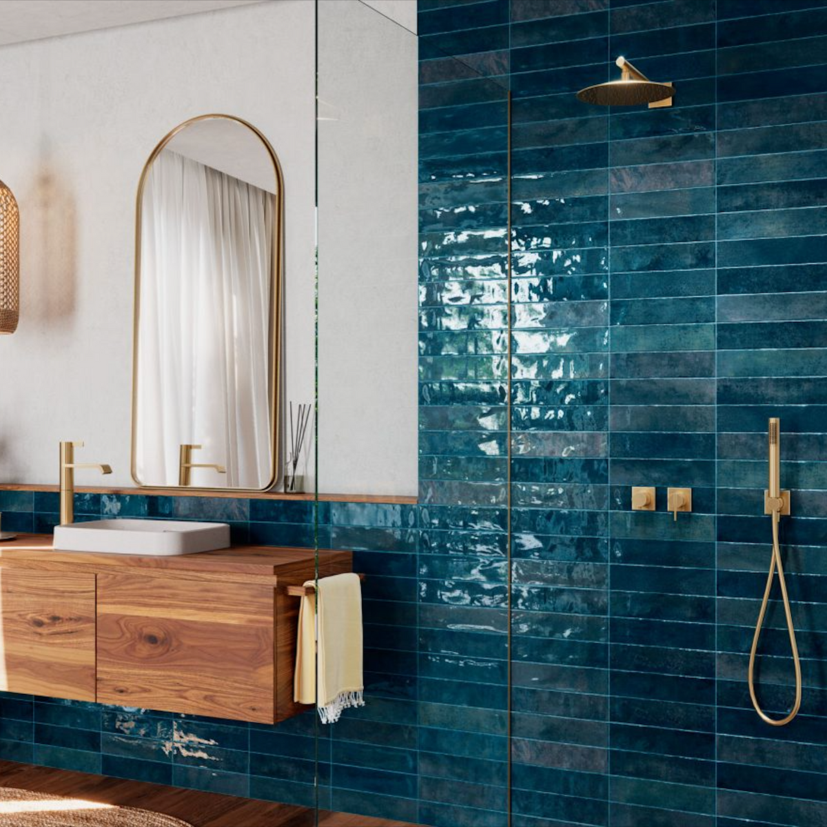 Nireobi Fliese | Blau glänzend | 7,5 cm x 30 cm — Deine Fliesen